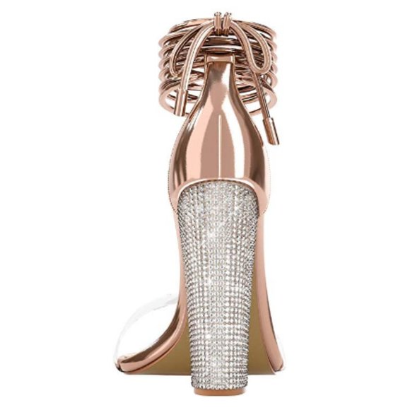 Shoes | Womens Gold High Heels Sandals With Rhinestone | Poshmark